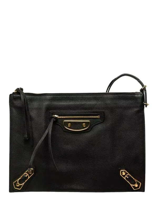 Balenciaga 2015 Goatskin Metallic Edge Papier Wristlet Clutch Bag - Black