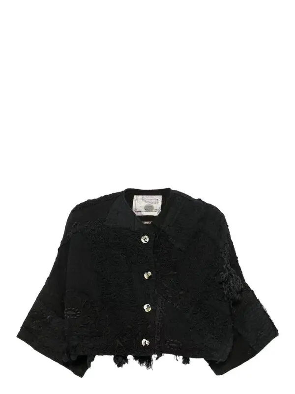 By Walid Bella Patchwork Fringed Jacket - Black