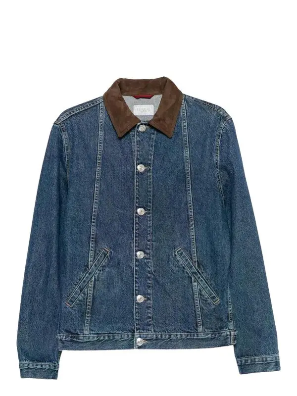 Brunello Cucinelli Suede-collar Buttoned Denim Jacket - Blue