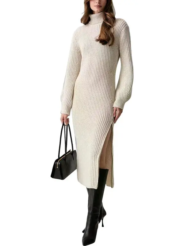 Armani Exchange Ribbed-knit Roll-neck Midi Dress - Neutrals