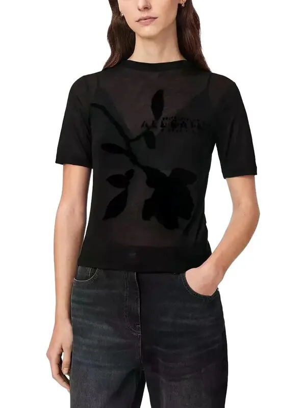 ALLSAINTS Athea Devoré Floral-print T-shirt - Black