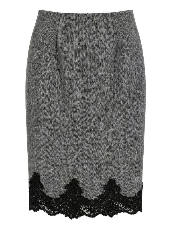 CLIPS Herringbone Lace-trim Skirt - Grey