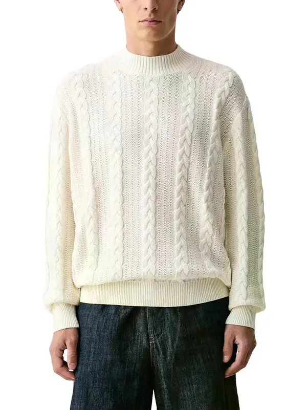 Armani Exchange Cable-knit Mock-neck Sweater - Neutrals