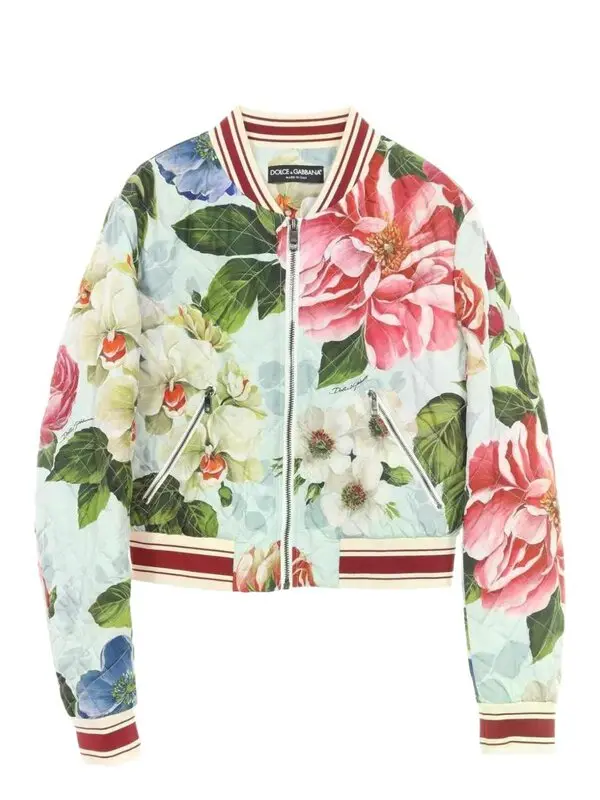 Dolce & Gabbana 2000s Floral-print Quilted Bomber Jacket - Blue