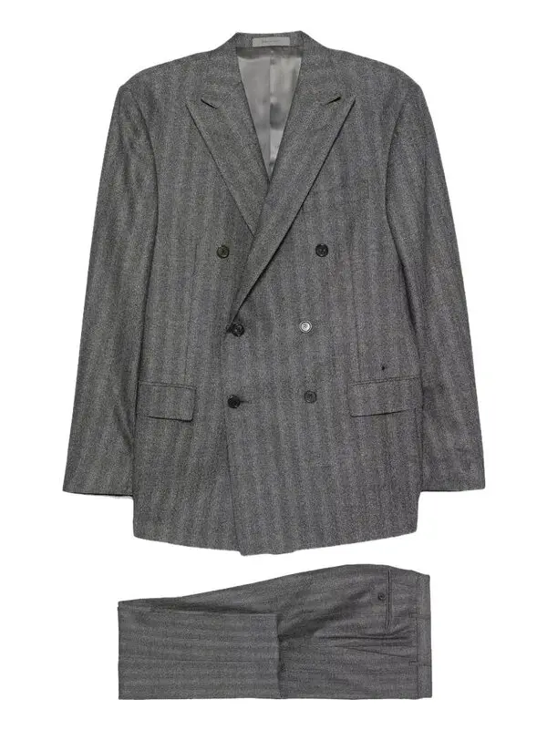 Corneliani Herringbone Double-breasted Suit - Grey