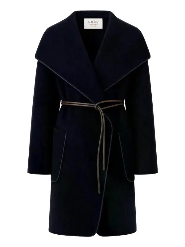 CO.GO Belted Shawl-lapel Coat - Blue