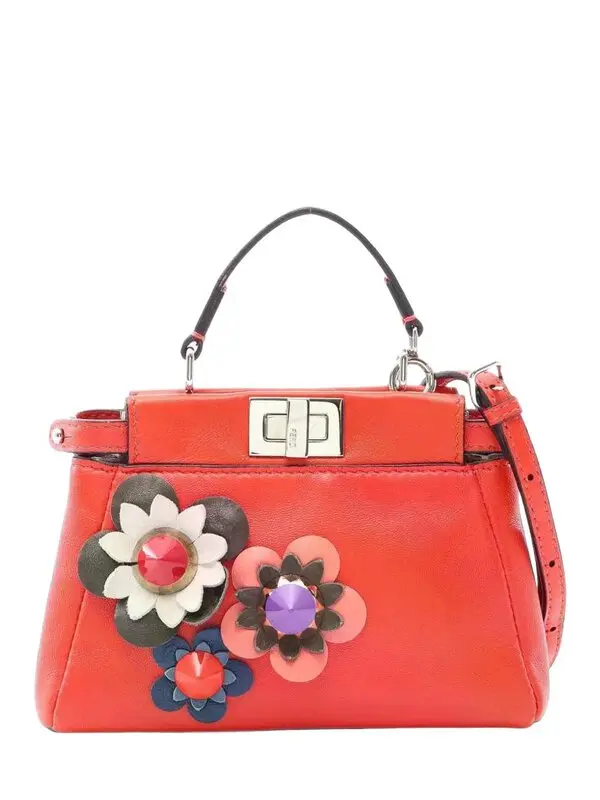 Fendi 2000s Micro Peekaboo 2way Floral-embellished Handbag - Red