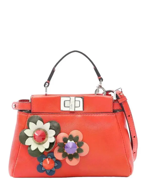 Fendi 2000s Micro Peekaboo 2way Floral-embellished Handbag - Red