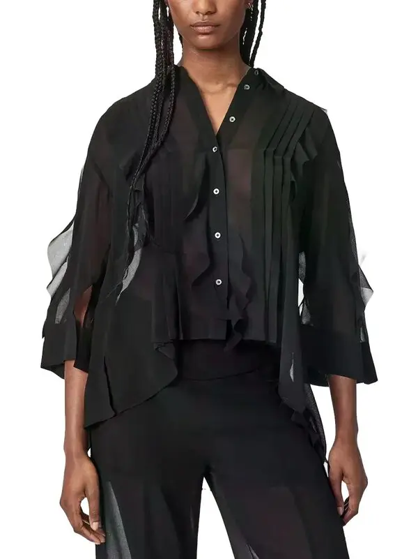 ALLSAINTS Ruffled Pleated Blouse - Black