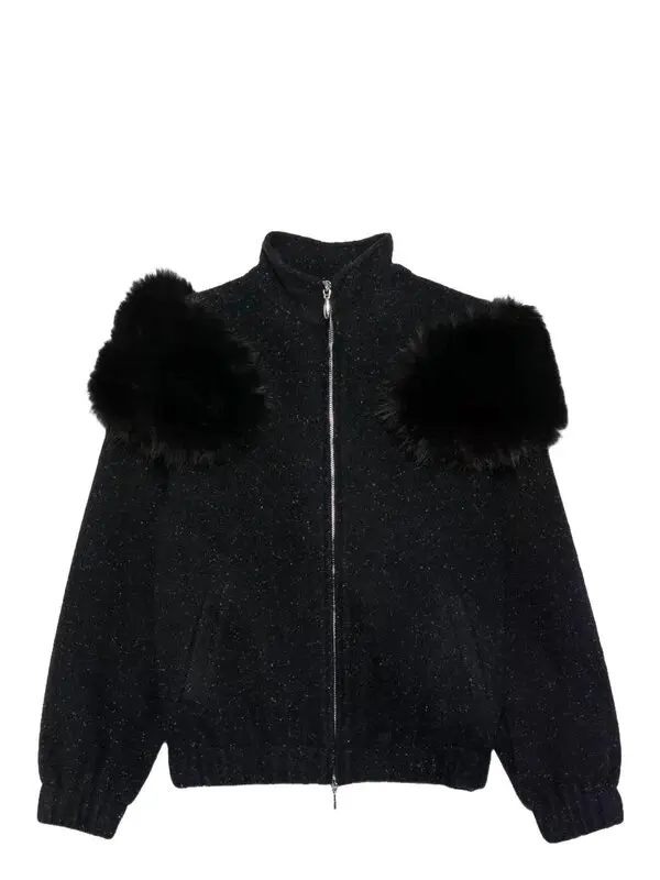SHUSHU/TONG Faux-fur Trim Flecked Coat - Black