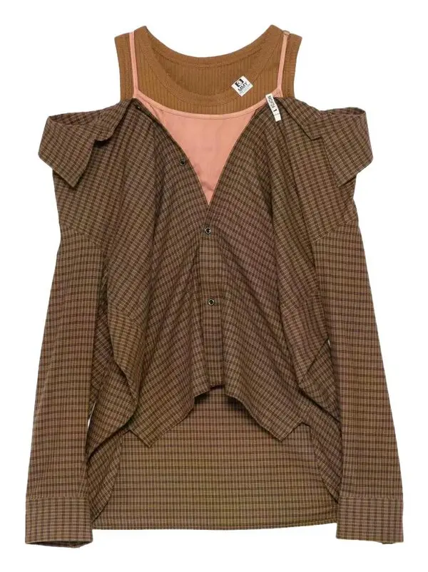 Mihara Yasuhiro Checked Cold-shoulder Shirt - Brown