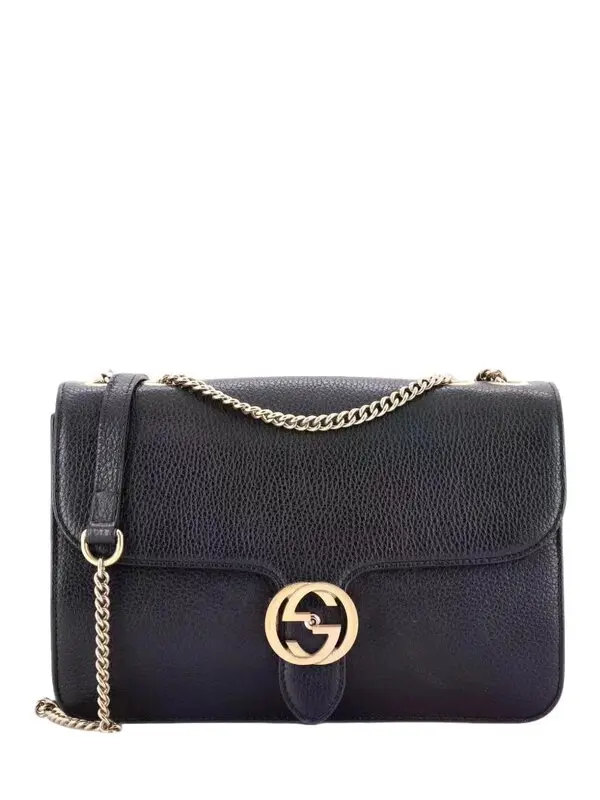 Gucci Interlocking Leather Medium Shoulder Bag - Black
