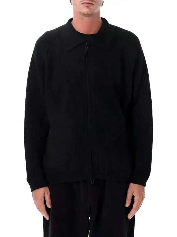 Universal Works Co Wool Ribbed Zip-up Sweater - Black