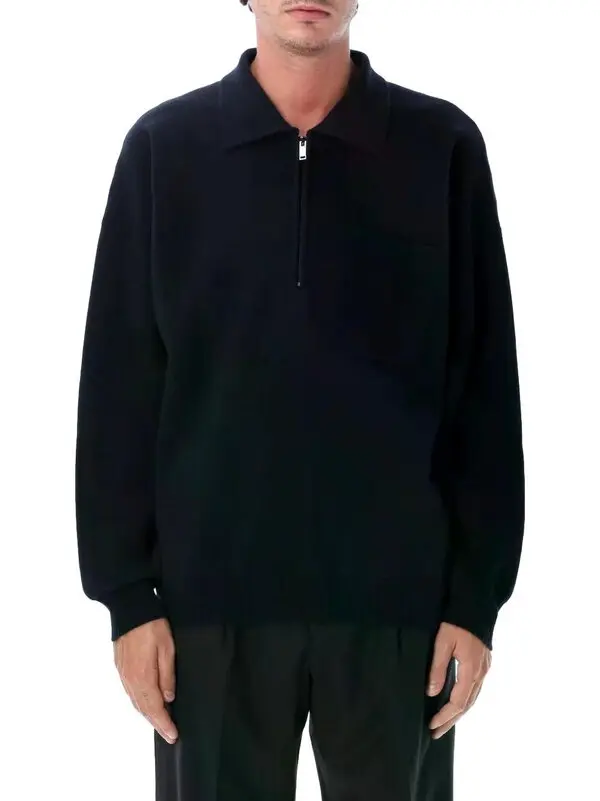 ROBERTO COLLINA Quarter-zip Chest-pocket Sweater - Blue
