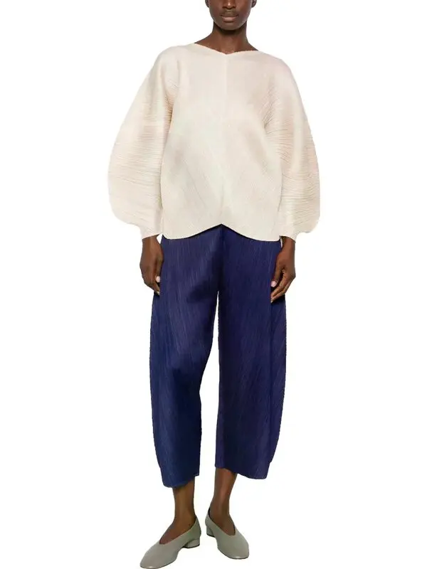 Issey Miyake Pleated Balloon-sleeve Top - Neutrals