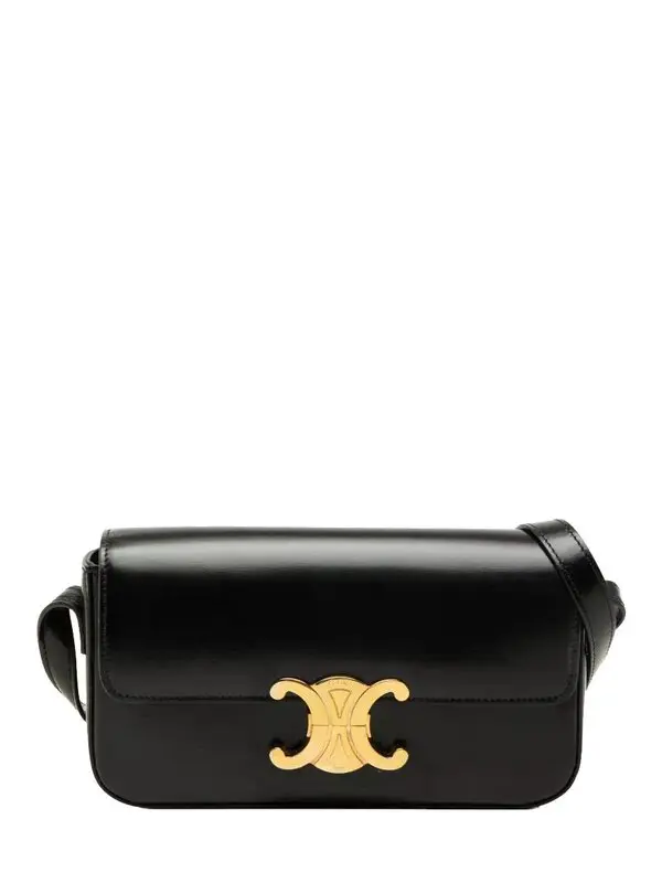 Celine 2021 Shiny Calfskin Triomphe Claude Shoulder Bag - Black