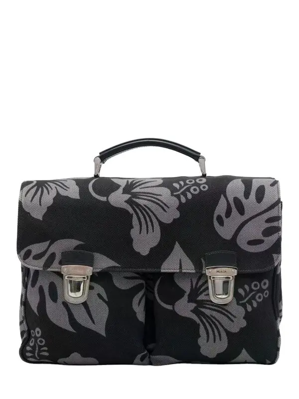 Prada 2010-2026 Canvas Floral Print Business Bag - Grey