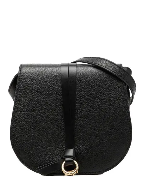 Chloé 2000-2026 Mini Grained Calfskin Alphabet Saddle Crossbody Bag - Black