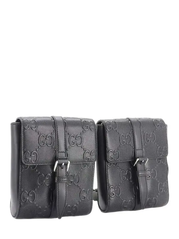 Gucci Double Gg Embossed Perforated Leather Belt Bag - Black