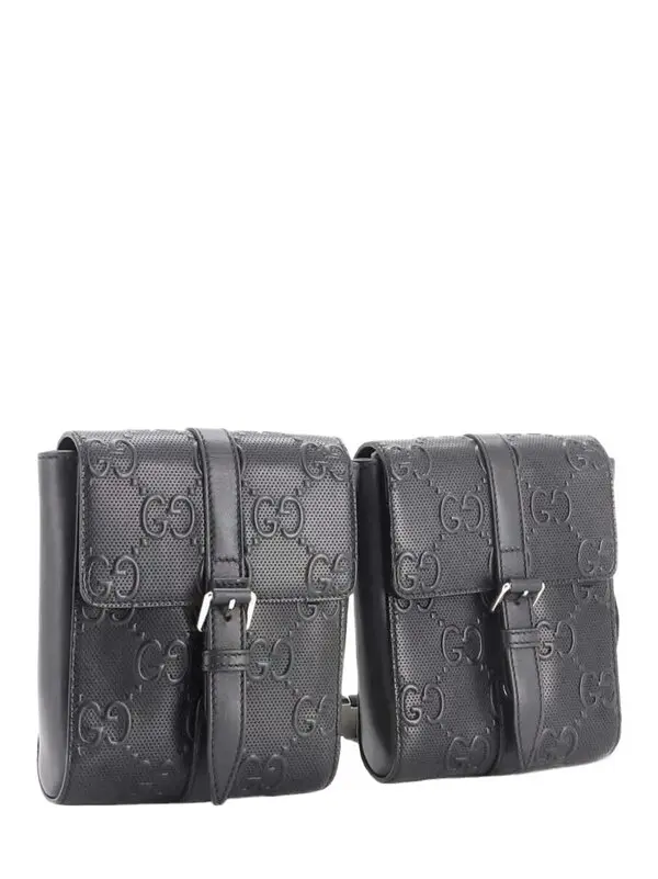 Gucci Double Gg Embossed Perforated Leather Belt Bag - Black