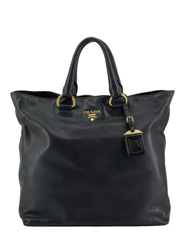 Prada 2010-2026 Soft Calf Open Convertible Tote Satchel - Black