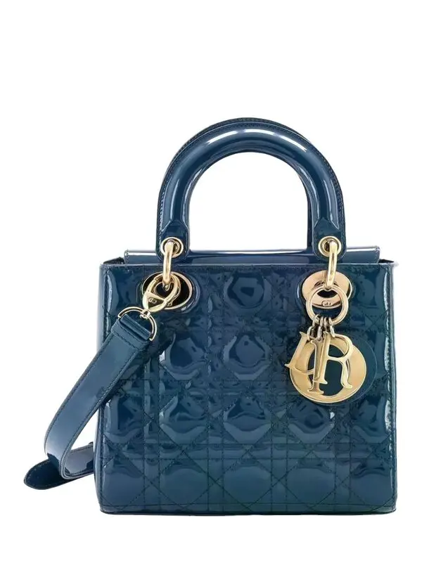 Dior Lady Bag Cannage Quilt Patent Small Satchel - Blue