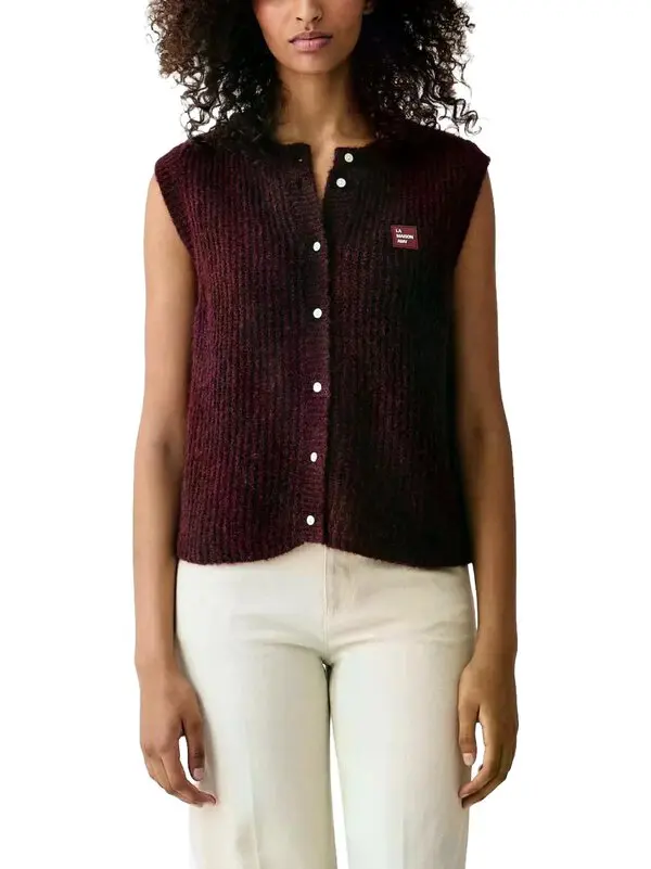 American Vintage Ribbed-knit Logo-patch Cardigan - Red