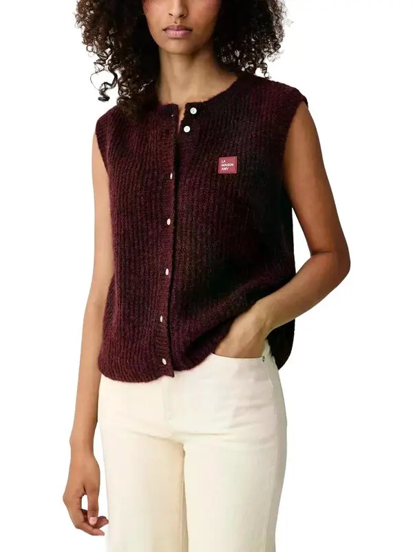 American Vintage Ribbed-knit Logo-patch Cardigan - Red