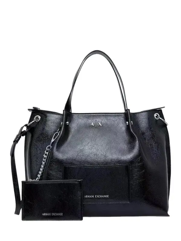 Armani Exchange Crinkled-finish Logo-plaque Tote Bag - Black