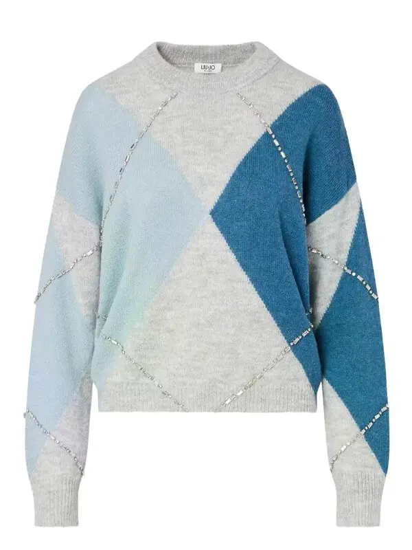 Liu Jo Argyle Crystal-embellished Sweater - Grey