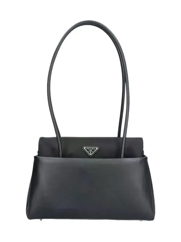 Prada Passage Medium Leather Bag With Re-nylon Flap - Black