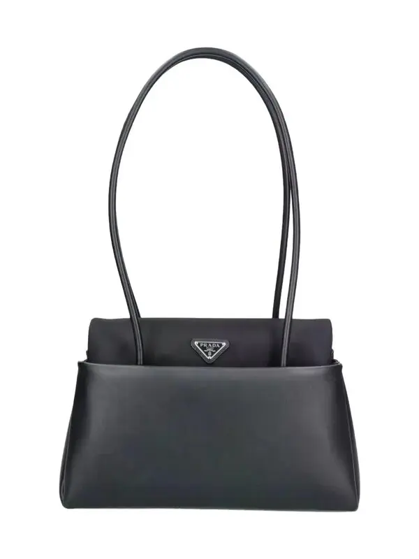 Prada Passage Medium Leather Bag With Re-nylon Flap - Black