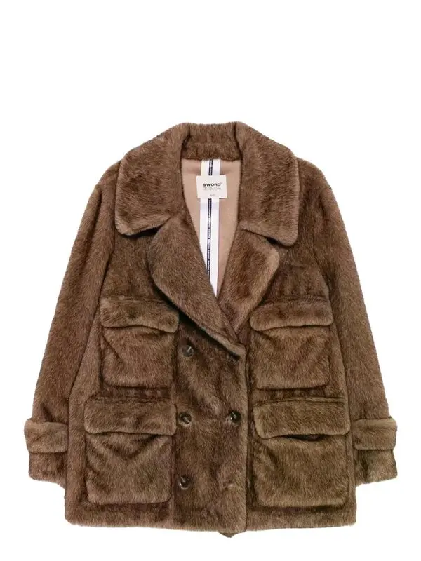SWORD 6644 Double-breasted Faux-fur Coat - Brown