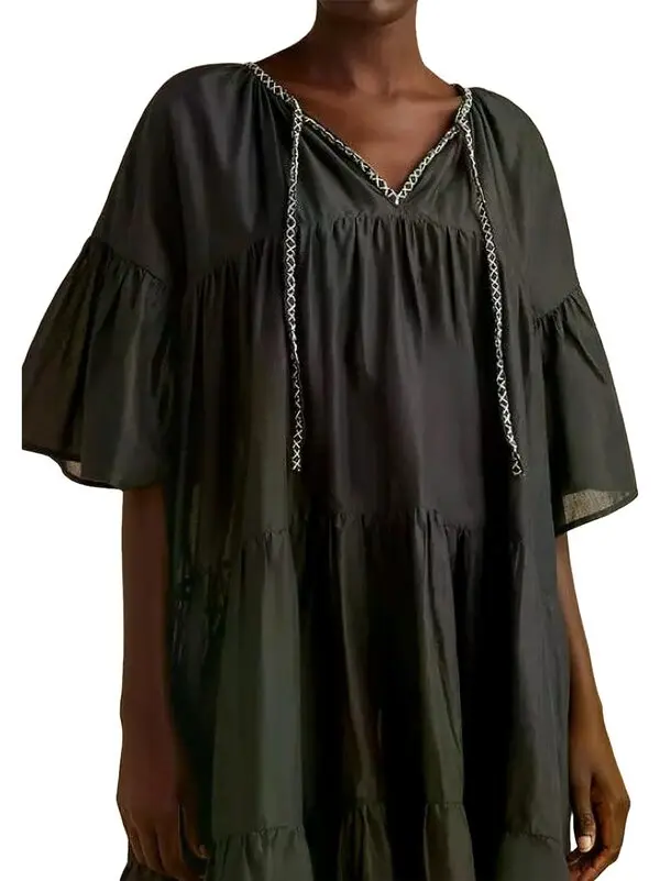 Merlette Paradis Nes Embroidered Tiered Dress - Black