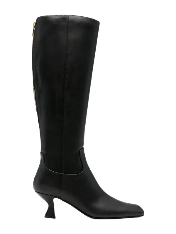 SERGIO ROSSI Smooth Leather Knee-high Boots With Square Toe And Spool Heel - Black