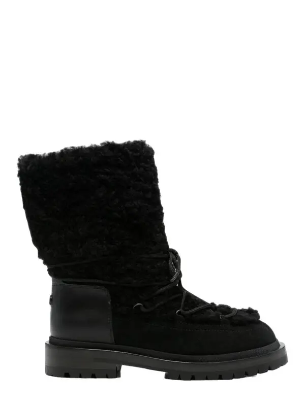 SERGIO ROSSI Suede And Merino Wool Combat Boots With Notched Sole - Black
