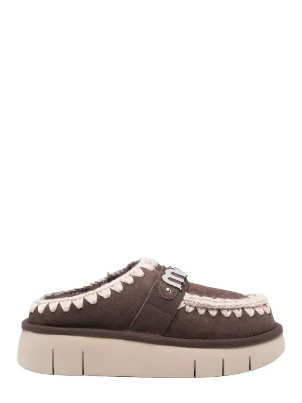 Mou Bounce Sheepskin Mules With Contrast Stitching And Wool Lining - Coffee