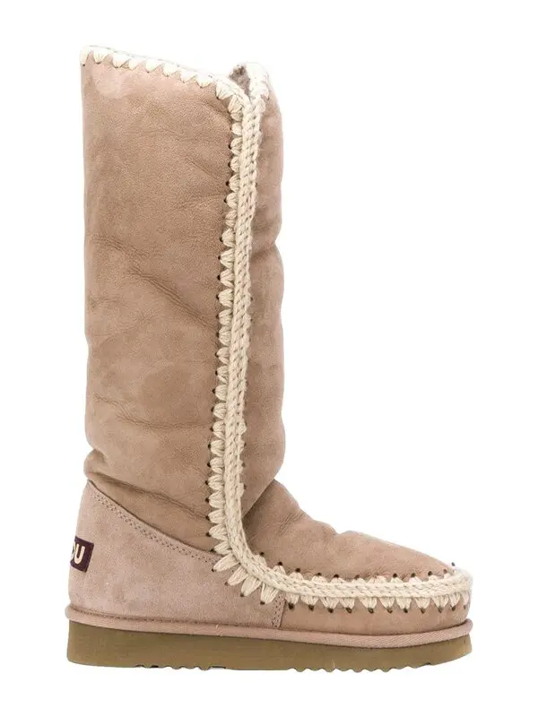 Mou Eskimo Knee-high Boots In Suede With Wool Lining And Contrast Stitching - Grey