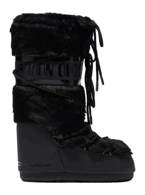 Moon Boot Icon Faux-fur Padded Snow Boots With Criss-cross Tubular Laces - Black