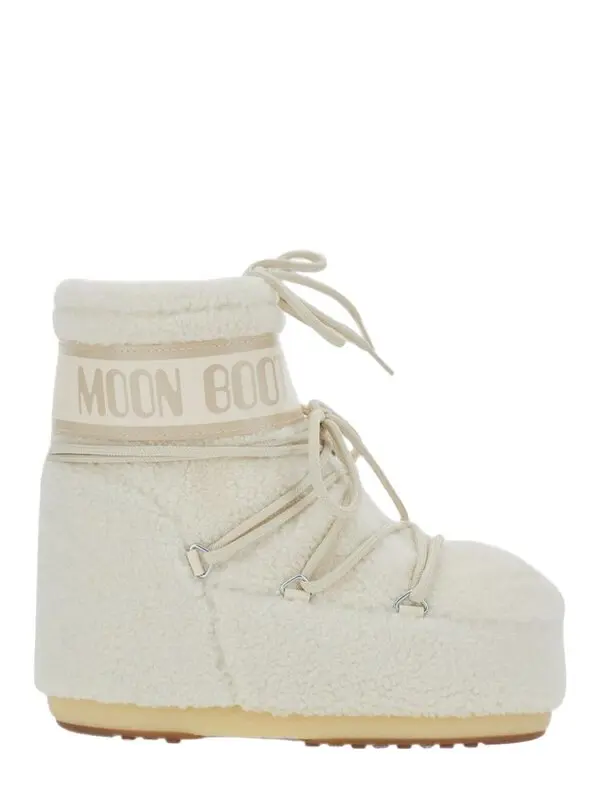 Moon Boot Icon Low Shearling Snow Boots With Signature Tubular Laces - Gnawed Blue