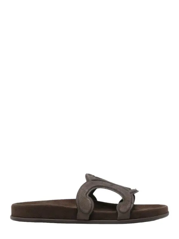 Celine Triomphe Calfskin Leather Mule Sandals With Low Heel - Brown