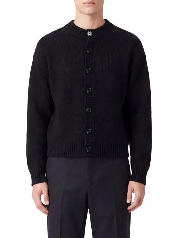 Our Legacy Relaxed Fit Crewneck Cardigan In Pure Merino Wool - Black