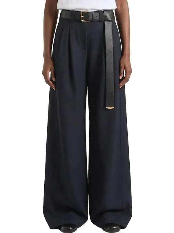 Givenchy High-waisted Wide-leg Cotton Pants With Pleats - Blue