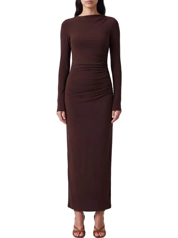 Andamane Asymmetric Neckline Long Jersey Gown With Slim Fit - Brown