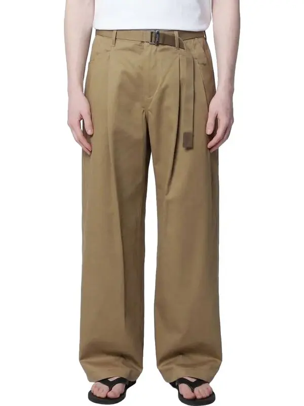 Sacai Wide-leg Cotton Pants With Adjustable Waist And Drawstring Hem - Beige