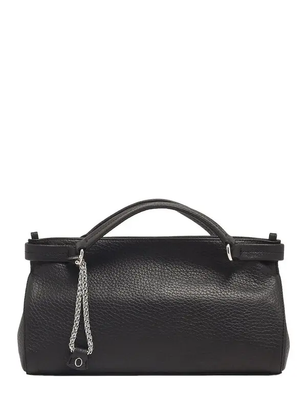 Orciani Virgo Grained Leather Handbag With Double Handle And Logo Charm - Black