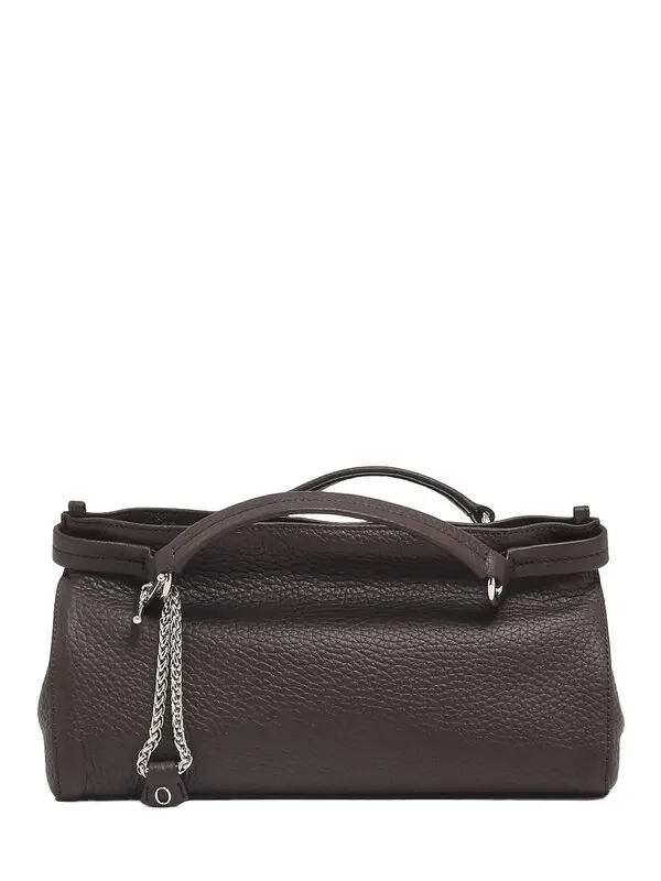 Orciani Virgo Grained Leather Handbag With Double Handle And Logo Charm - Dark