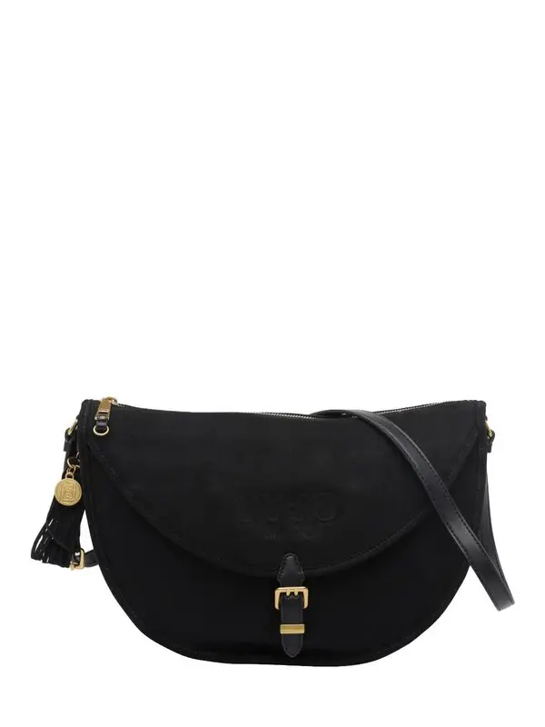 Liu Jo Suede-effect Faux Leather Half-moon Bag With Flap Closure - Black