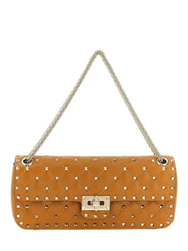 Valentino Garavani Rockstud Spike Quilted Leather Shoulder Bag With Studs - Orange
