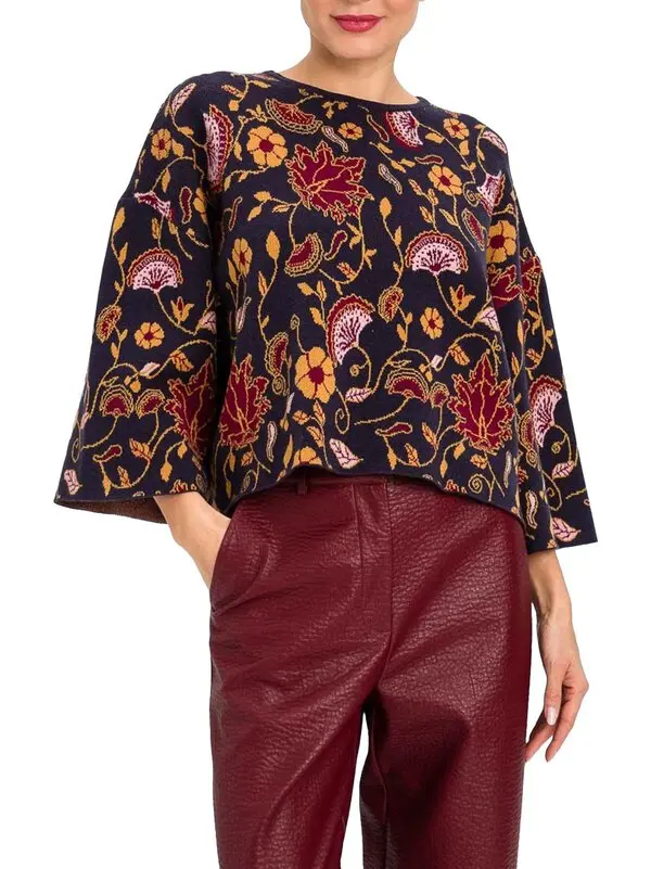 TWINSET Paisley Print Crewneck Sweater In Viscose Blend - Multicolor